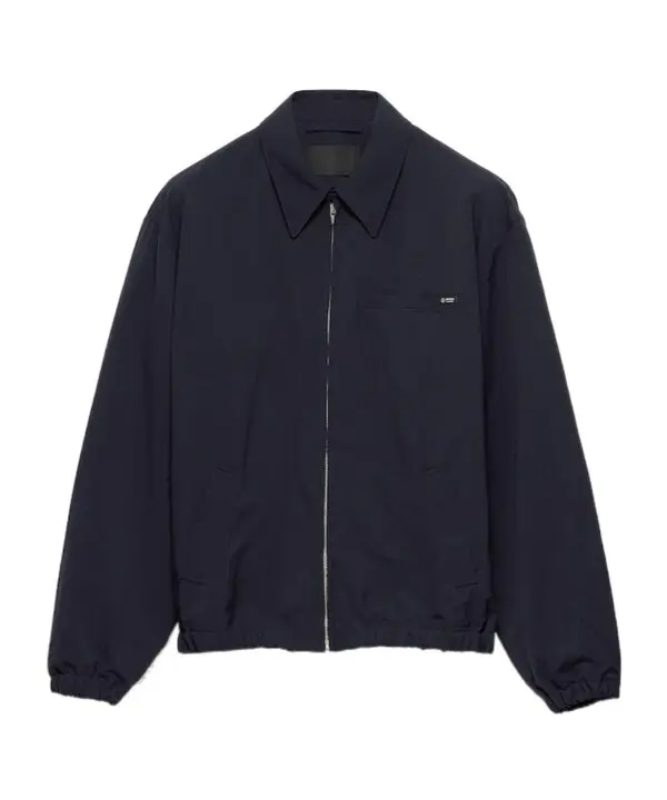 Prada Zip-up Bomber Jacket With Shirt Collar - Navy Blue
