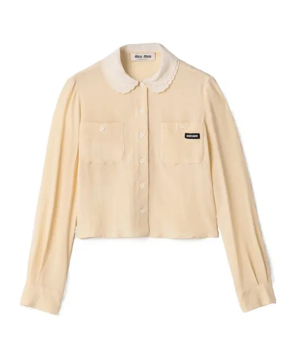 Miu Miu Long-sleeved Cropped Shirt With Collar