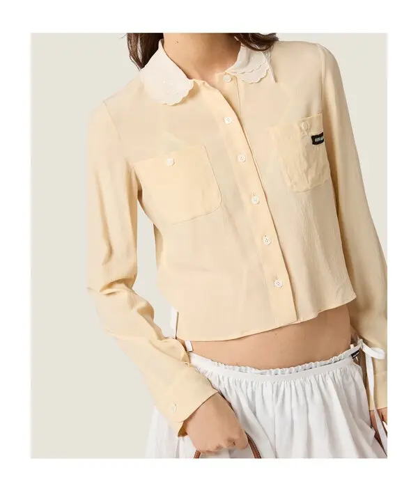 Miu Miu Long-sleeved Cropped Shirt With Collar