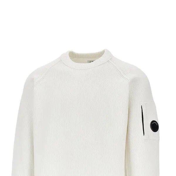C.P. COMPANY Lens Detail Ribbed Knit Sweater - White
