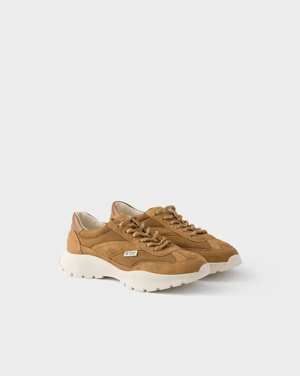Prada Mesh Fabric And Suede Sneakers
