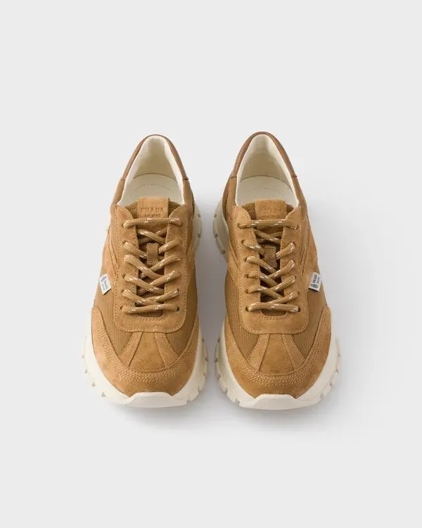 Prada Mesh Fabric And Suede Sneakers