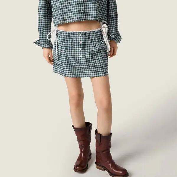 Miu Miu Plaid Mini Skirt - White/green