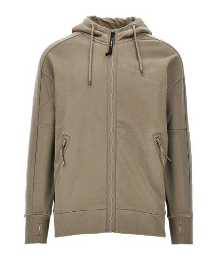 C.P. COMPANY Long Sleeve Zip Up Hooded Sweatshirt - Brown