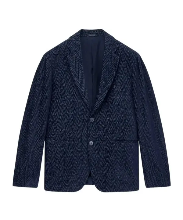 Giorgio Armani Blazer Regular Fit With Silk And Chenille Macro Chevron - Black