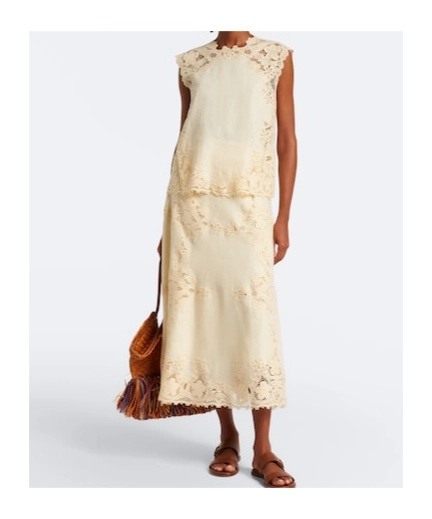 Ulla Johnson Fleur Crochet-trimmed Linen Midi Skirt