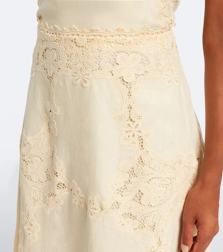 Ulla Johnson Fleur Crochet-trimmed Linen Midi Skirt