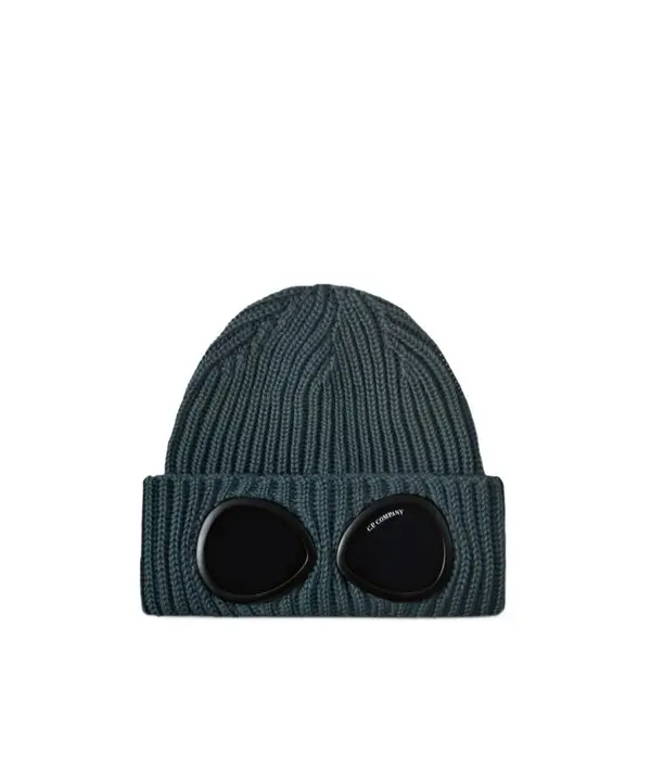 C.P. COMPANY Goggle Ribbed Knit Beanie Hat - Black