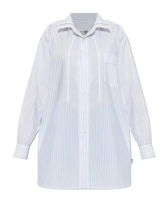MAISON MARGIELA Striped-pattern Oversized Shirt - Light Blue