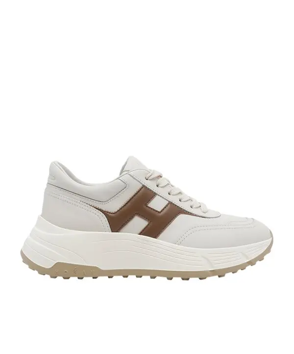 Hogan Round Toe Lace Up Sneakers With H Logo Detailing - White