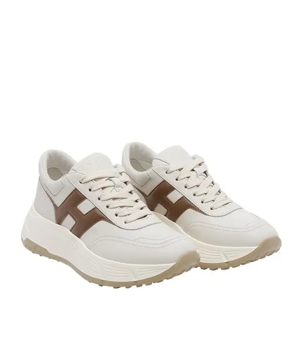 Hogan Round Toe Lace Up Sneakers With H Logo Detailing - White