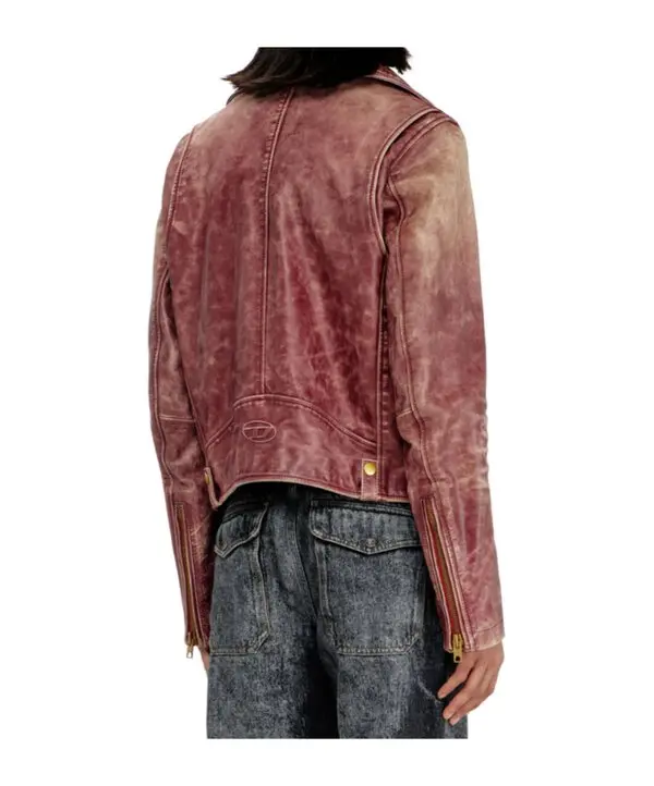 DIESEL® Crackled Leather Biker Jacket