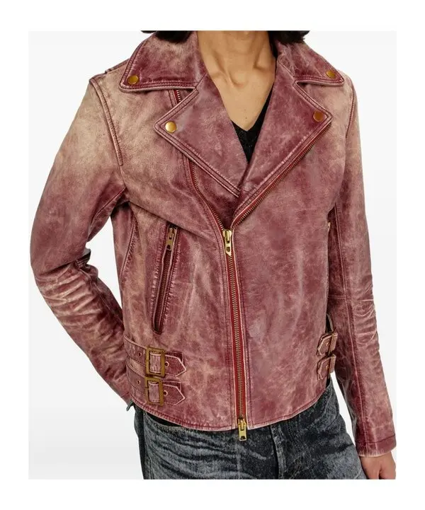 DIESEL® Crackled Leather Biker Jacket