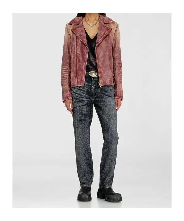 DIESEL® Crackled Leather Biker Jacket