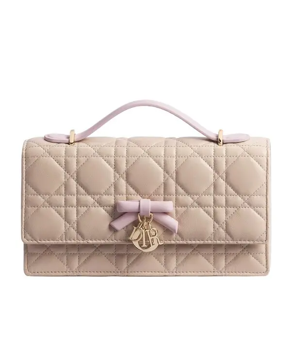 Dior Lambskin Cannage Stitching Bag With Bow Detail And Charms - Pink