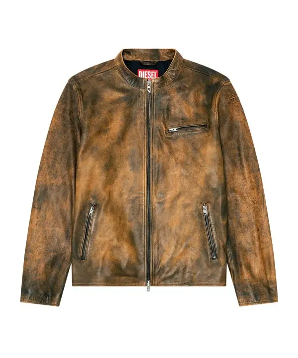 DIESEL® Oval-d Embossed Leather Biker Jacket