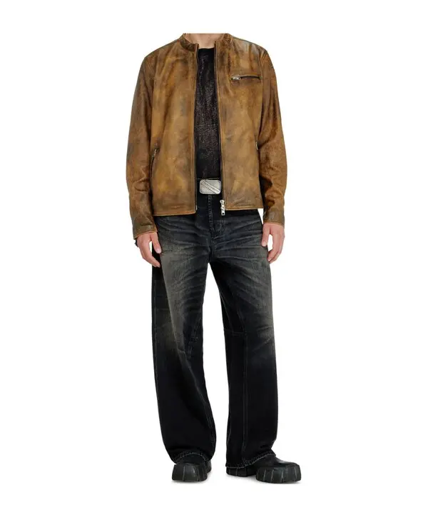 DIESEL® Oval-d Embossed Leather Biker Jacket