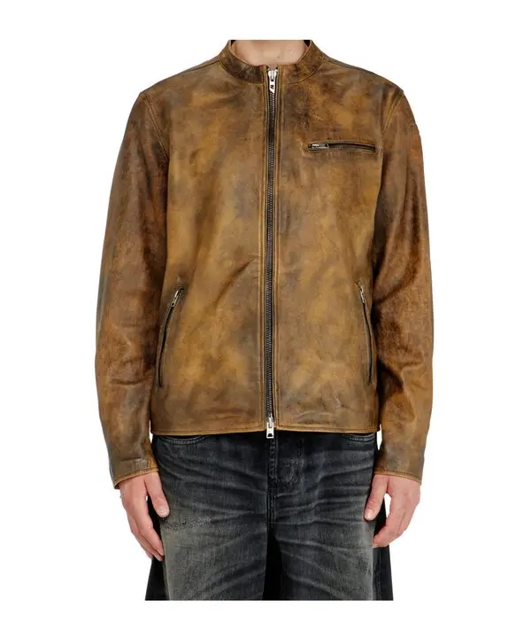 DIESEL® Oval-d Embossed Leather Biker Jacket