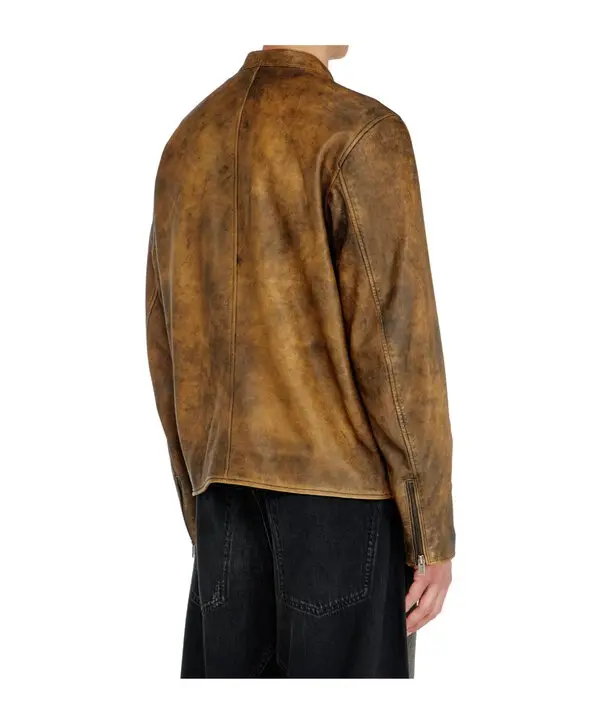 DIESEL® Oval-d Embossed Leather Biker Jacket