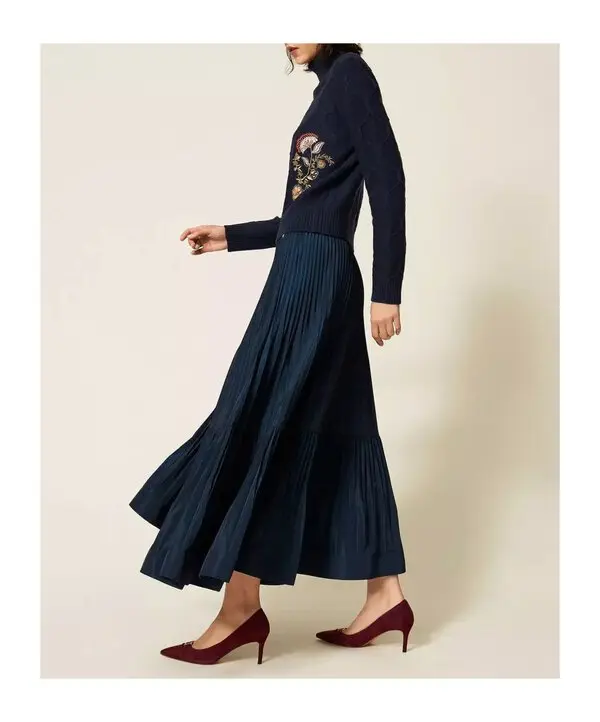 TWINSET Pleated Ruffle Hem Skirt