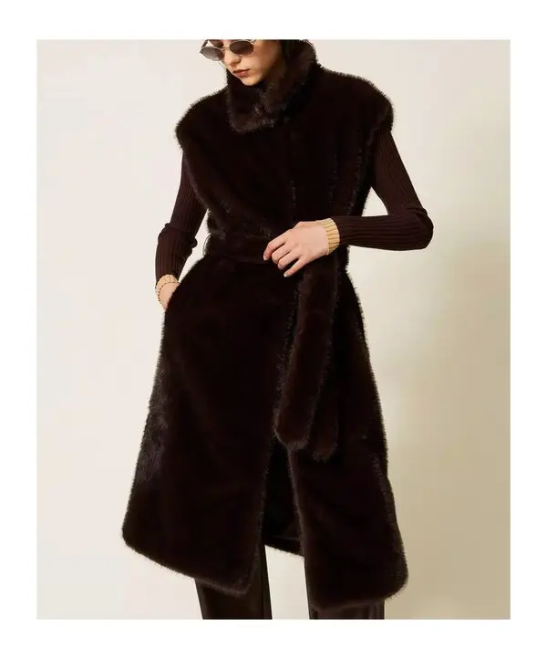 TWINSET Long Faux Fur Vest