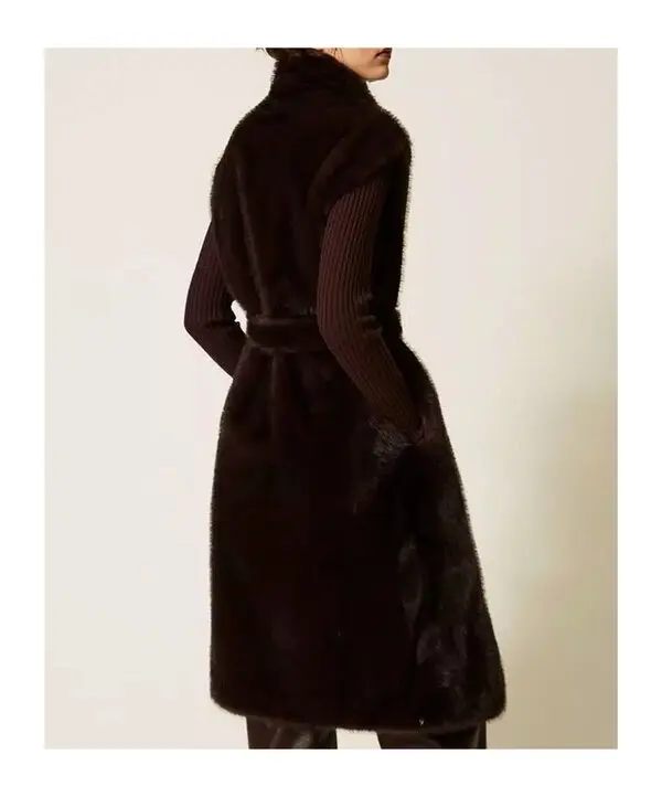 TWINSET Long Faux Fur Vest
