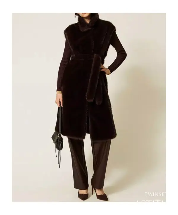 TWINSET Long Faux Fur Vest