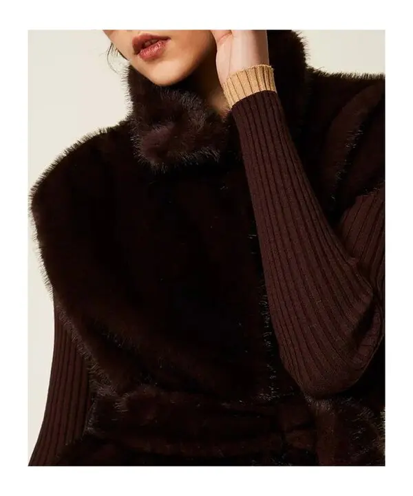 TWINSET Long Faux Fur Vest