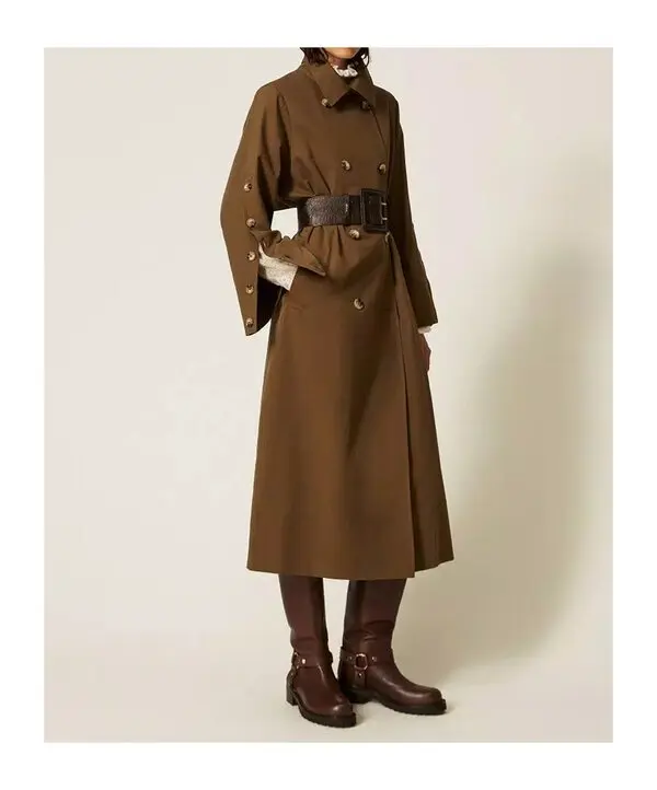 TWINSET Long-sleeved Belted Trench Coat
