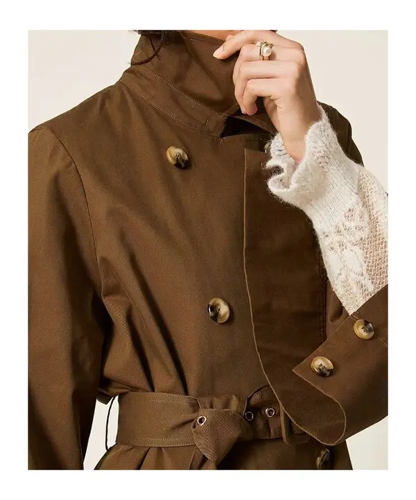 TWINSET Long-sleeved Belted Trench Coat