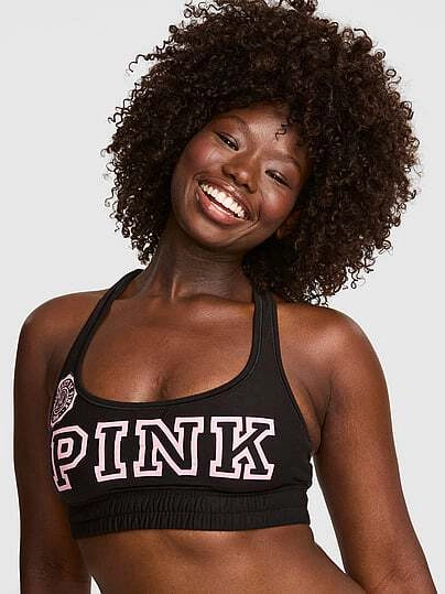 Pink Cotton Unlined Racerback Bralette - Black