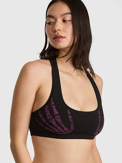 Pink Cotton Unlined Racerback Bralette - Black