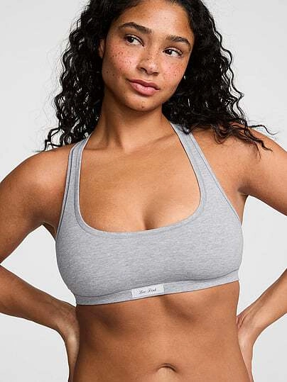 Pink Cotton Dorm Unlined Racerback Bralette - Grey
