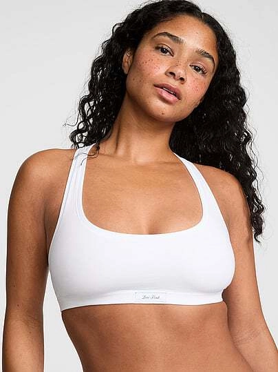 Pink Cotton Dorm Unlined Racerback Bralette - White,ivory