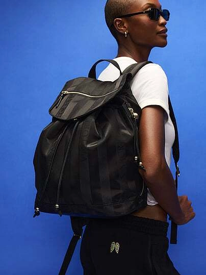 Victoria's Secret Flap Backpack With Drawstring Closure - Black