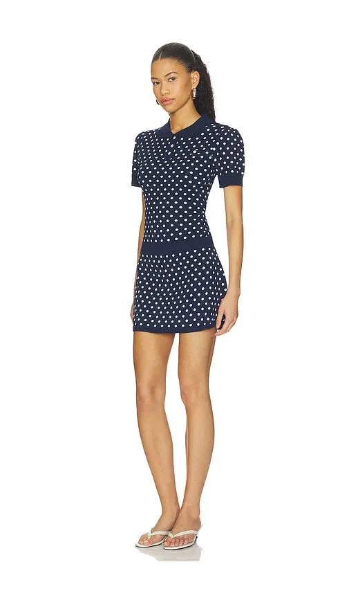 Sandy Liang Navy Polka Dot Knit Polo Dress