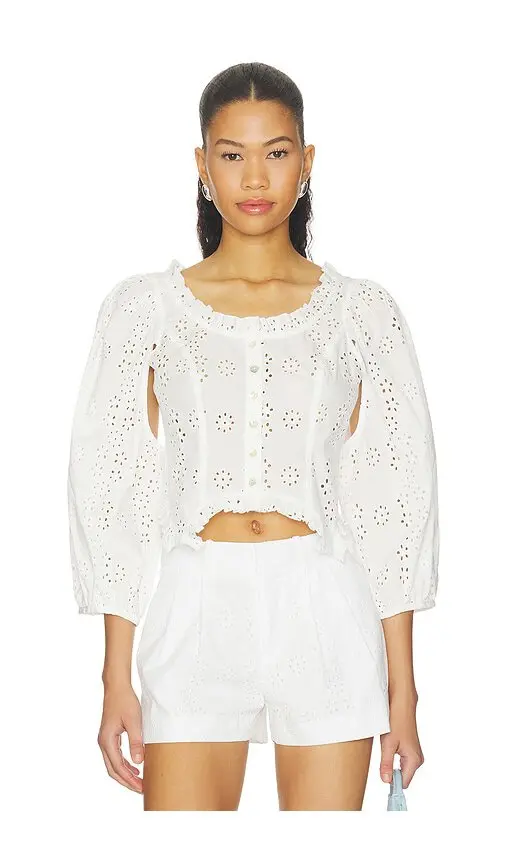 Sandy Liang Eyelet Embroidered Cotton Top