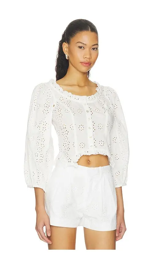 Sandy Liang Eyelet Embroidered Cotton Top