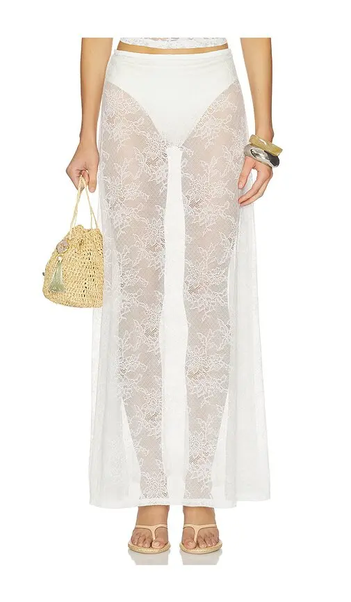 RUNAWAY THE LABEL Jenna Low Waist Lace Maxi Skirt - White
