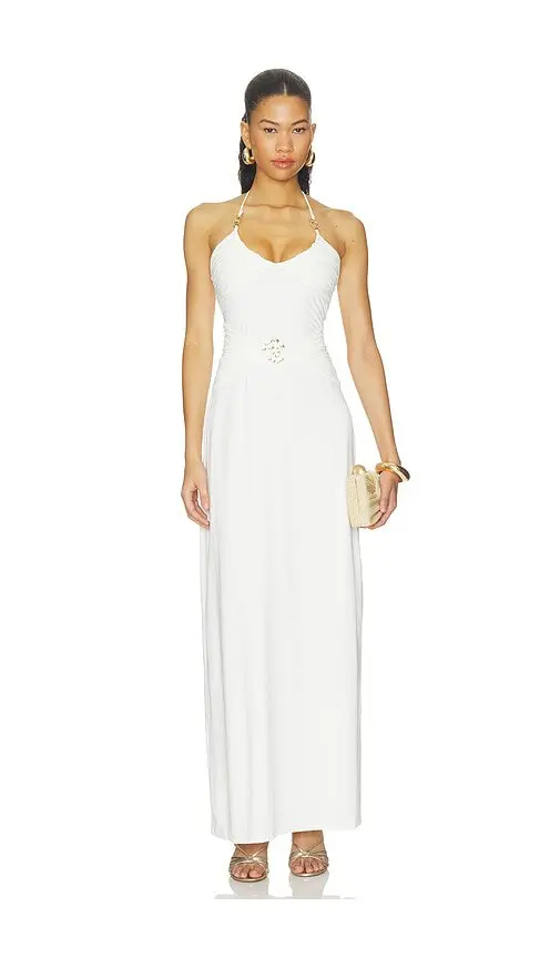 RUNAWAY THE LABEL Nina Ruched Halter Maxi Dress