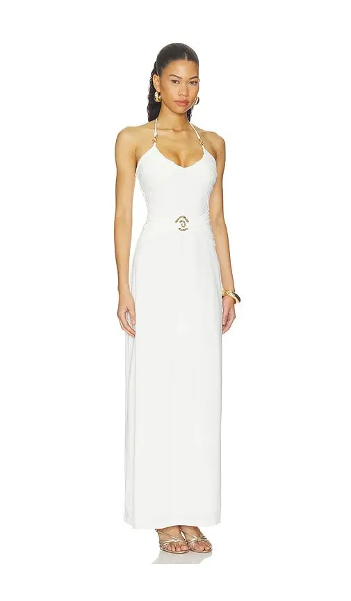 RUNAWAY THE LABEL Nina Ruched Halter Maxi Dress