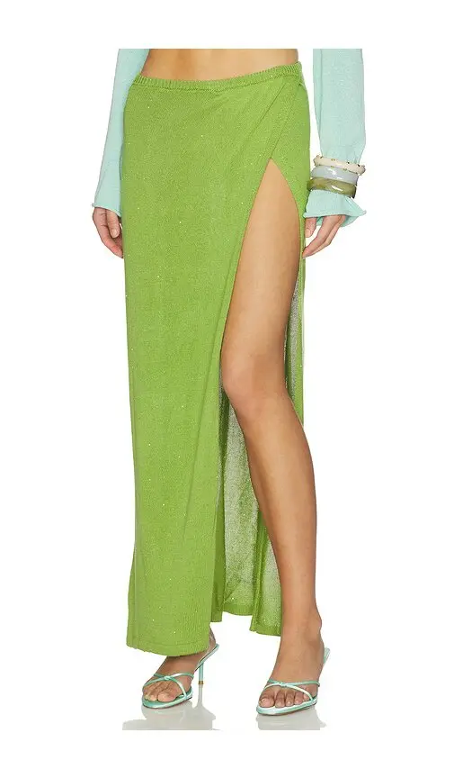 RUNAWAY THE LABEL Kiva High Side Slit Maxi Skirt In Green