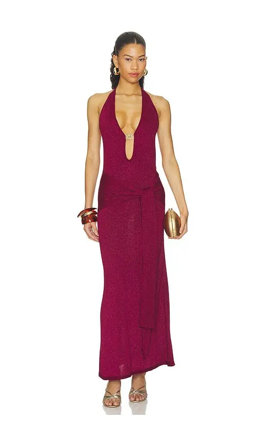RUNAWAY THE LABEL Ayella Deep-v Knit Maxi Dress In Fuchsia - Berry