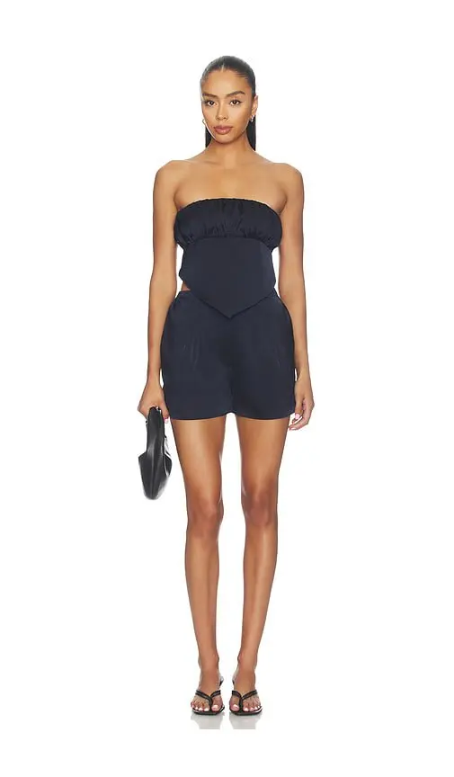 Susana Monaco Satin Scarf Tube Top In Navy