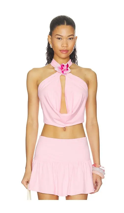 MORE TO COME Lilani Halter Top With Floral Detail - Pink