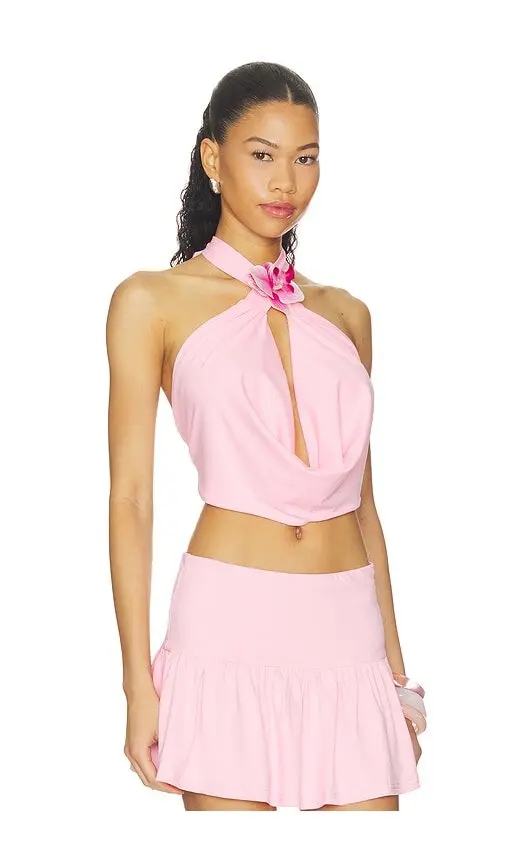 MORE TO COME Lilani Halter Top With Floral Detail - Pink