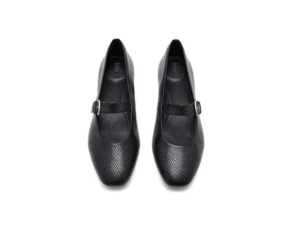 Fitflop Delicato Snake Mary Jane Flat Shoes - Black
