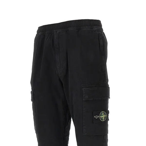 Stone Island Cotton Cargo Pants With Logo Badge - Black
