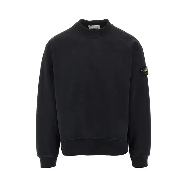 Stone Island Crewneck Cotton Sweatshirt With Logo Badge - Black