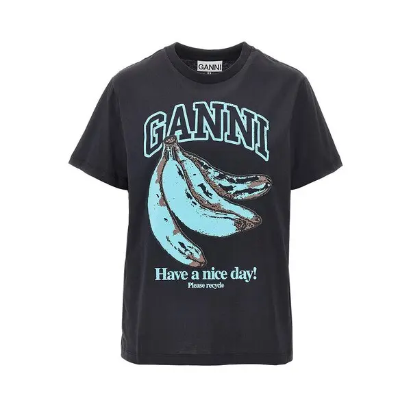 GANNI Banana Print Organic Cotton Jersey T-shirt - Black